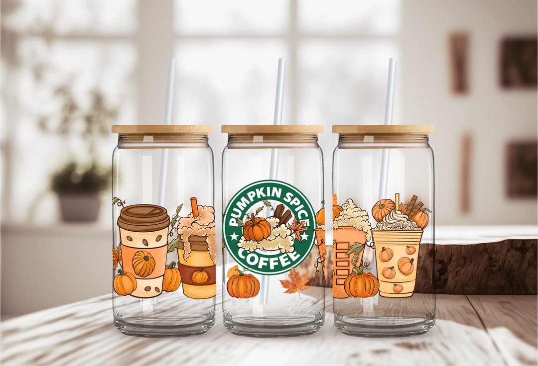 Pumpkin Spice Glass Can/ Iced Coffee Cup/fall Vibes/ Fall Pumpkin Spice ...