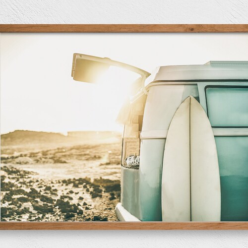 Beach Van at Dawn Retro Surf Van Print Printable Beach Wall - Etsy