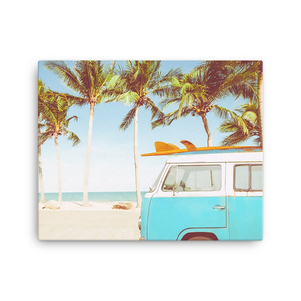 Vintage Blue Beach Van on Canvas various Sizes Retro Surf - Etsy