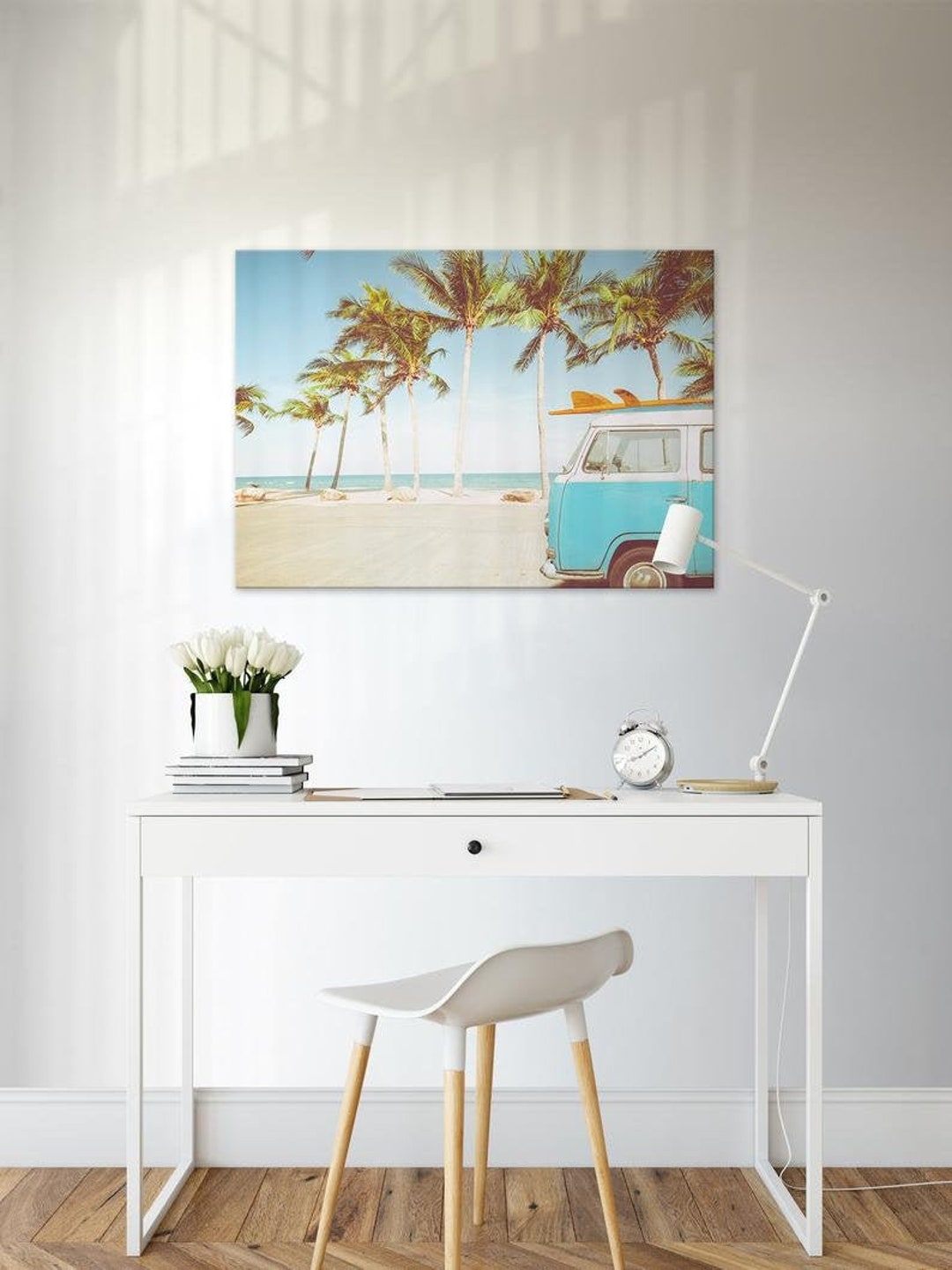 Vintage Blue Beach Van on Canvas (various Sizes), Retro Surf Van Print ...