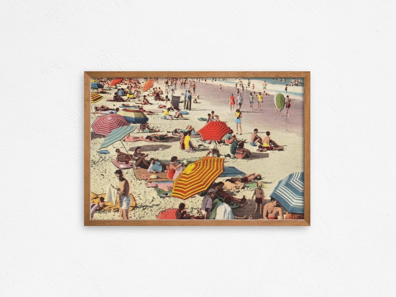 Retro Beach Print, 50s Crowd Scene (digital Download) - Etsy