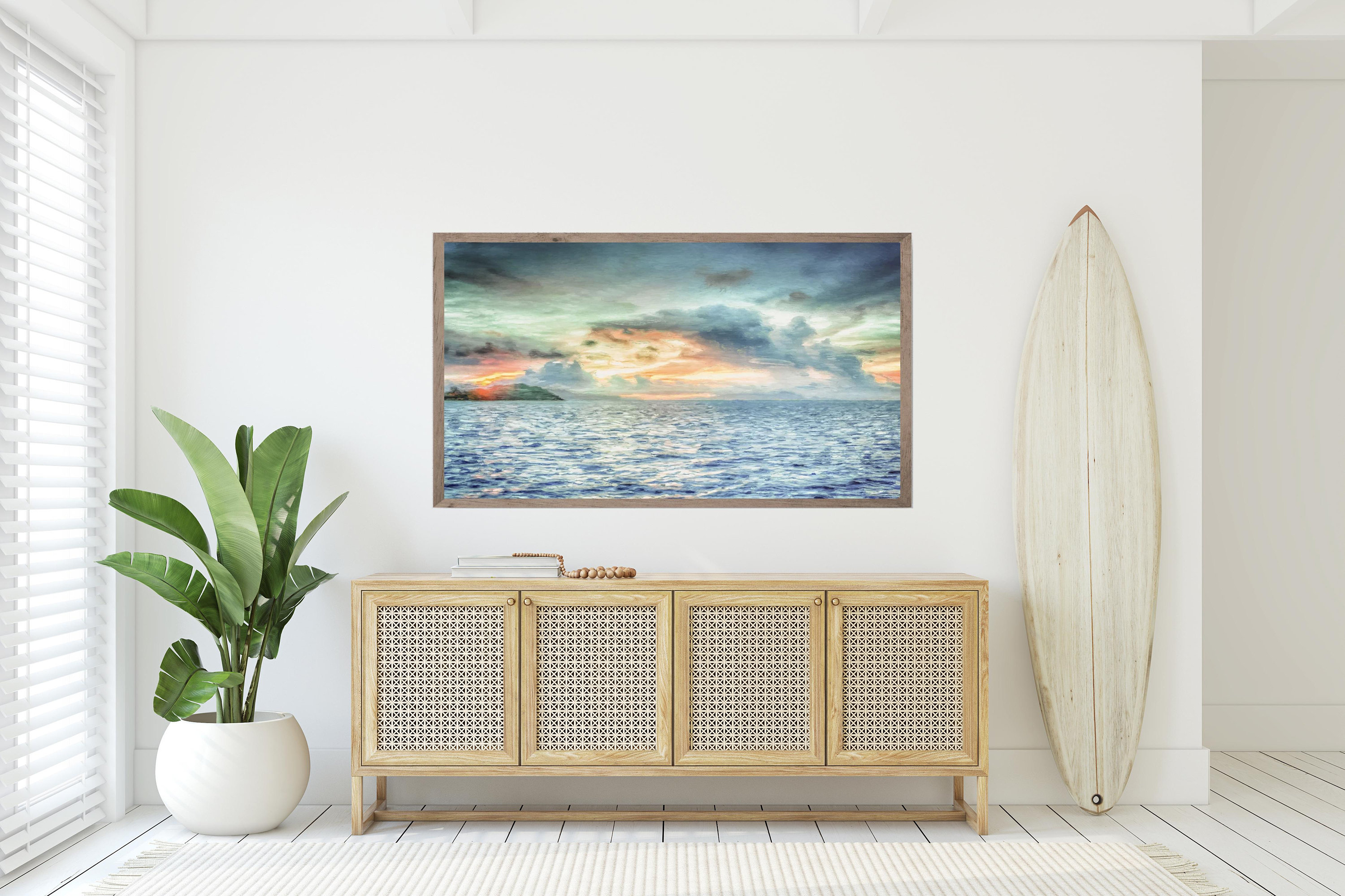 Samsung Frame TV Art Sunset on the Deep Blue Sea Beach | Etsy