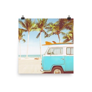 Printed Poster, Retro Surf by the Sea, Retro Surf Van, Beach Wall Decor ...