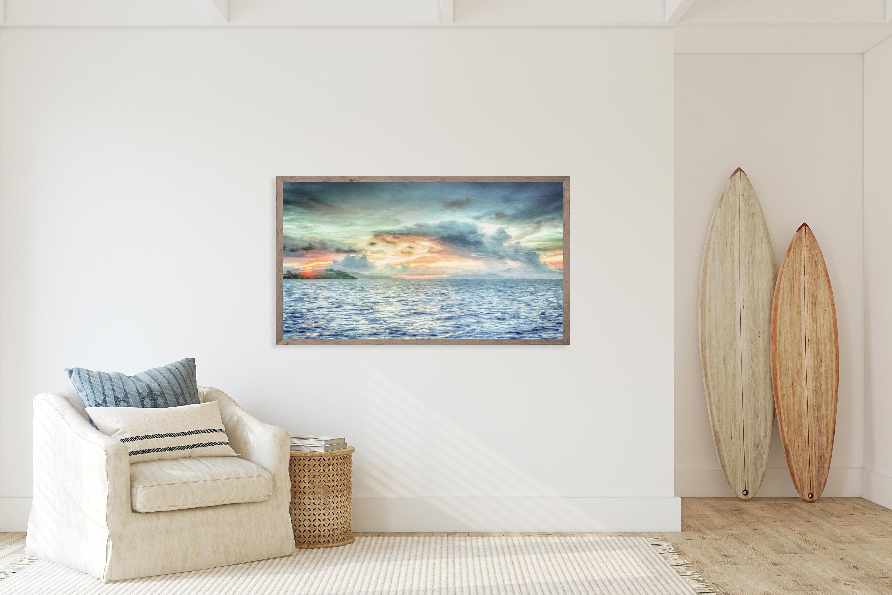 Samsung Frame TV Art Sunset on the Deep Blue Sea Beach - Etsy