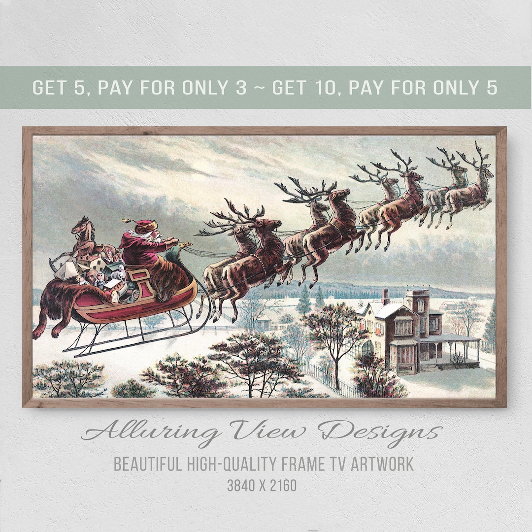 Samsung Frame TV Art Christmas, Vintage Santa's Sleigh, Instant ...