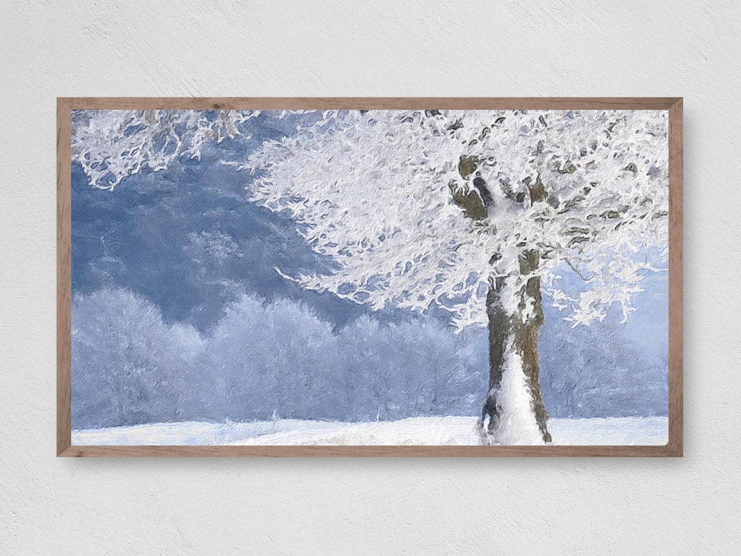 Samsung Frame TV Art, Frosted Tree Painting, Instant Download, Winter ...