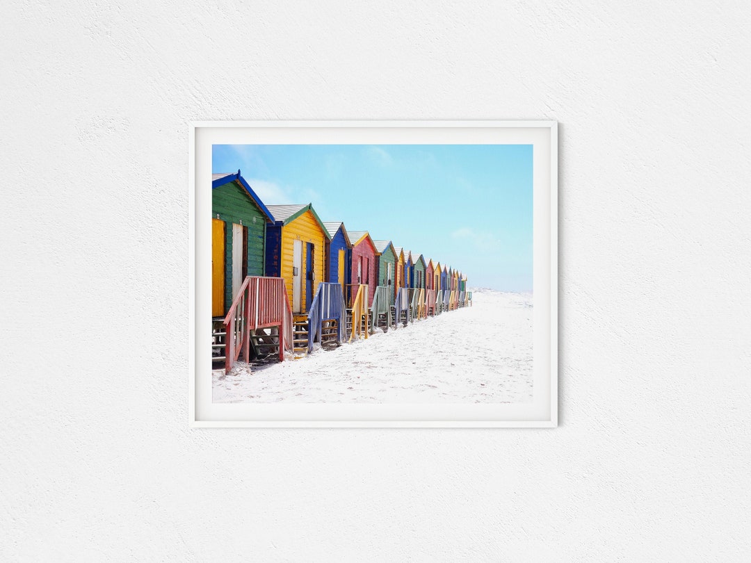 Beach Huts by the Shore Print, Printable, Beach Wall Decor, Beach Print ...