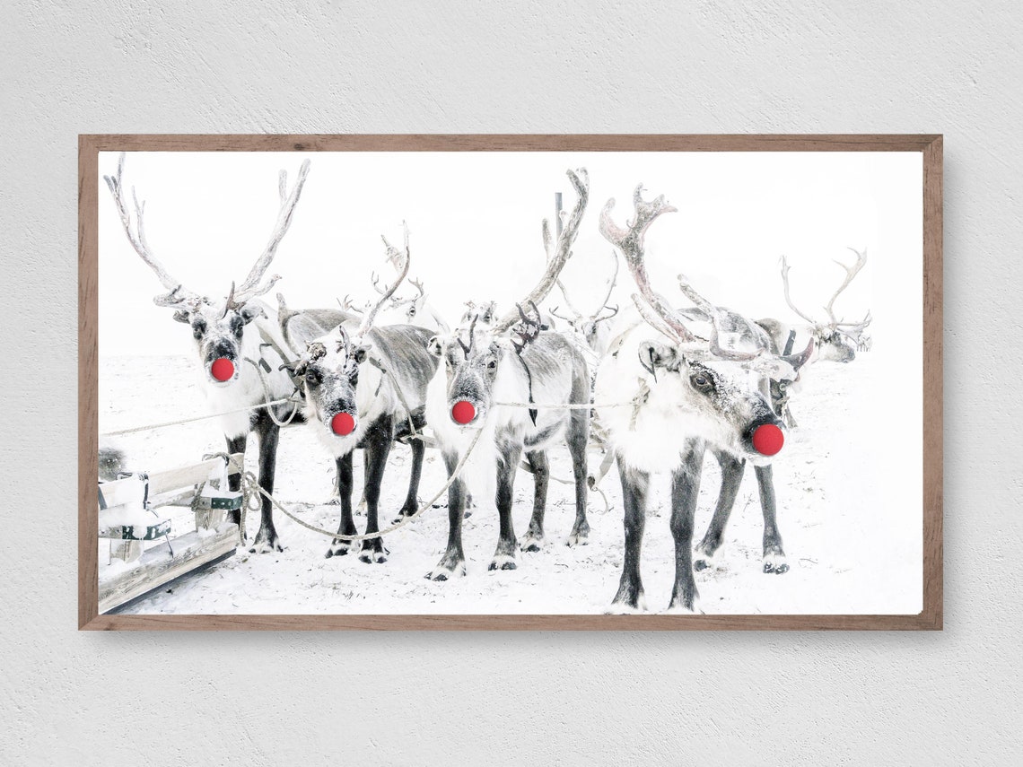 Rudolf Group in the Snow Samsung Frame TV Art Instant | Etsy