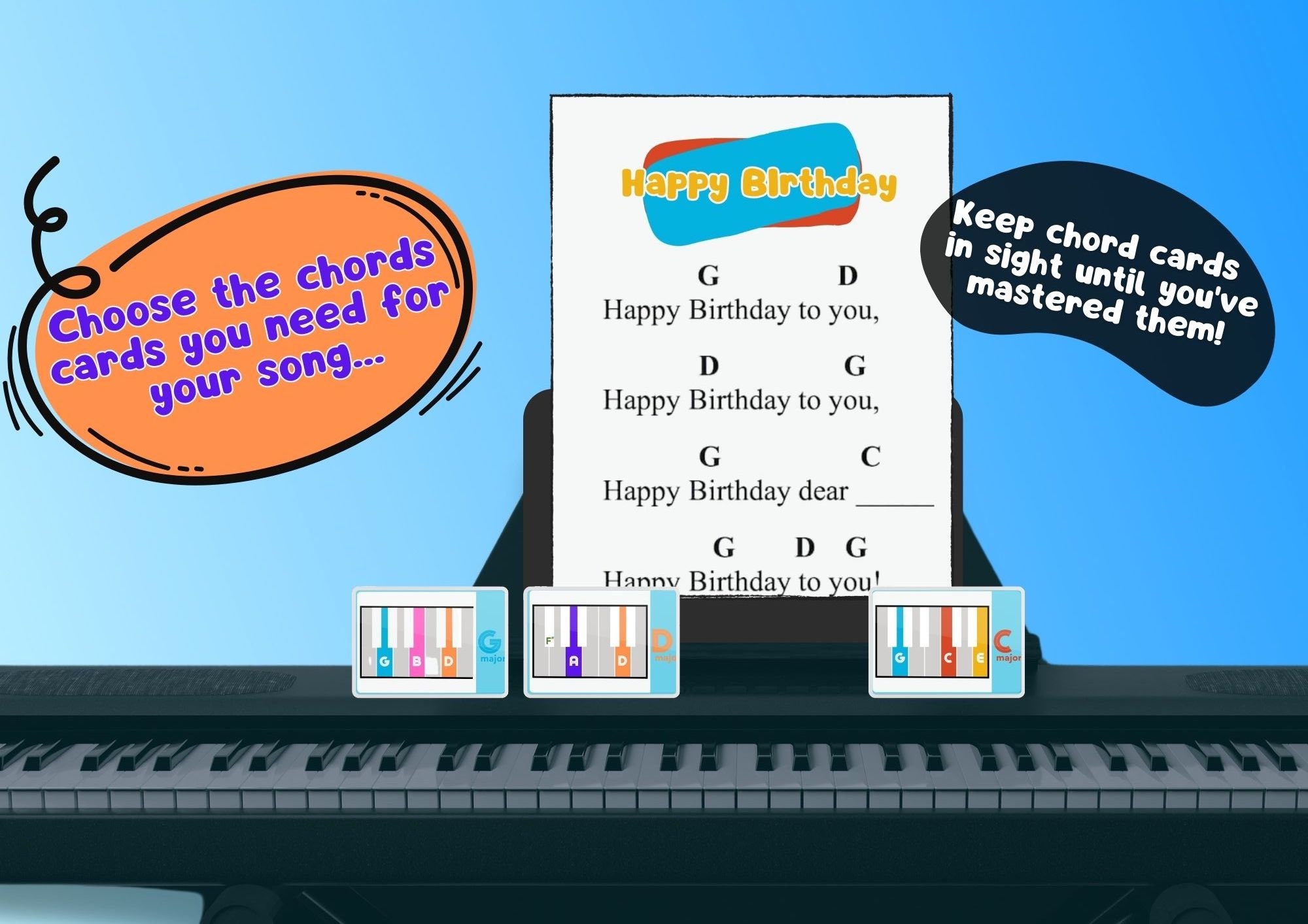 Simple Piano Chord Cards for Beginners - PDF Printable - Etsy