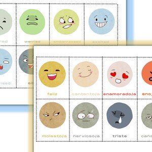 16 Emotion Words in Spanish & English Printable and Matching Game/flash ...