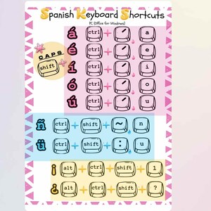 Spanish Keyboard Shortcut Posters for Mac and PC PDF Printable 8.5"x11 ...