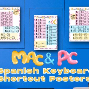 Spanish Keyboard Shortcut Posters for Mac and PC PDF Printable 8.5"x11 ...