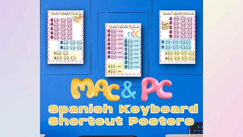 Spanish Keyboard Shortcut Posters for Mac and PC PDF Printable 8.5"x11 ...