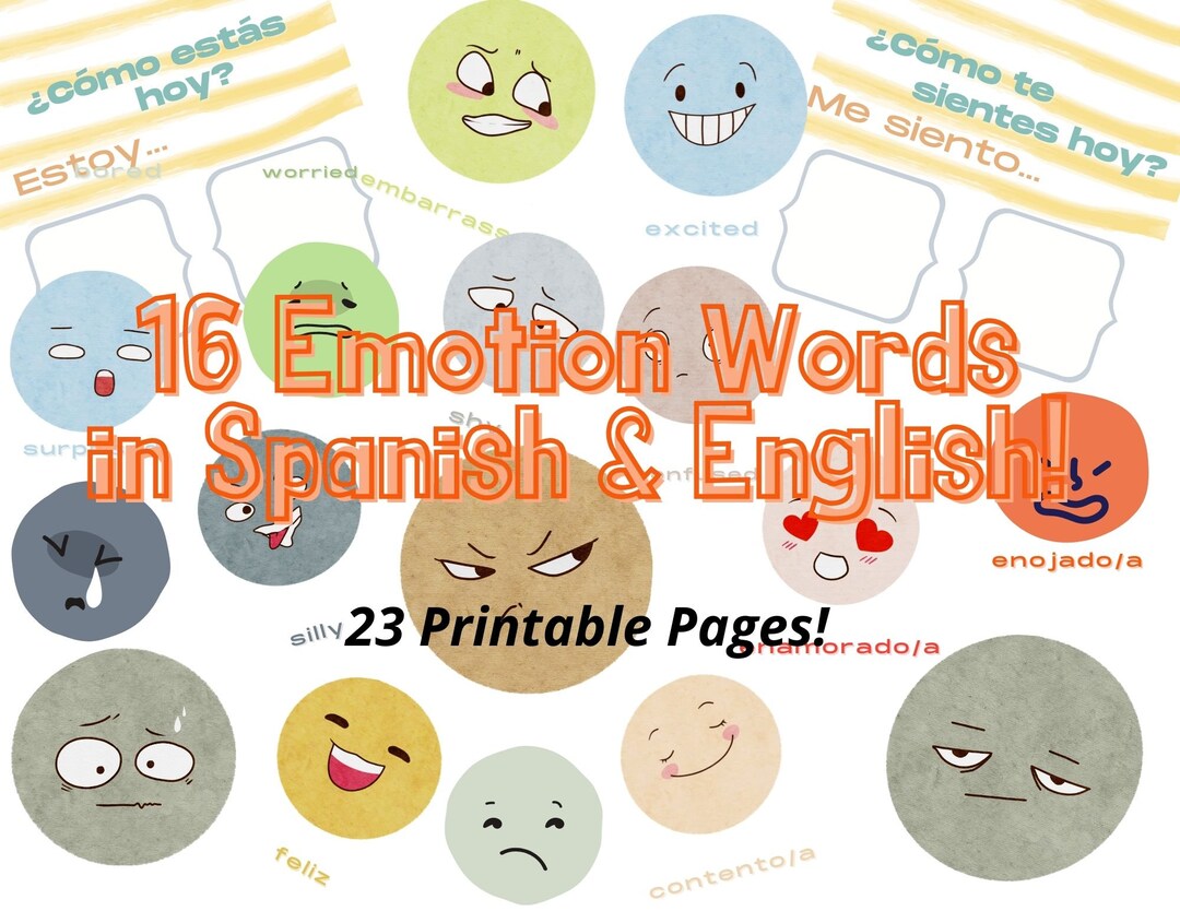 16 Emotion Words in Spanish & English Printable and Matching Game/flash ...