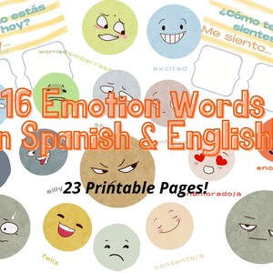 16 Emotion Words in Spanish & English Printable and Matching Game/flash ...