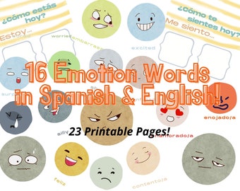 16 Emotion Words in Spanish & English Printable and Matching Game/flash ...