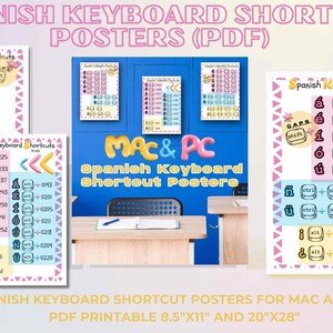 Spanish Keyboard Shortcut Posters for Mac and PC PDF Printable 8.5"x11 ...