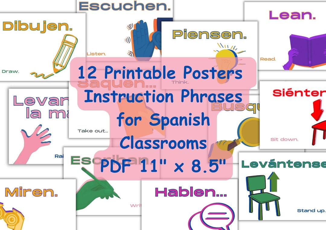 12 Spanish Instruction/direction Vocabulary Posters 11"x8.5" PDF ...
