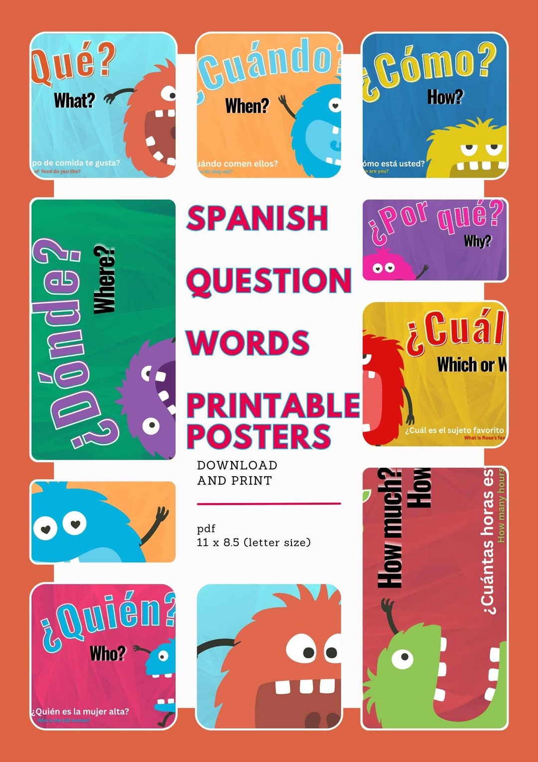 Pósteres de palabras con preguntas en español, 11.0 x 8.5 in, PDF para ...