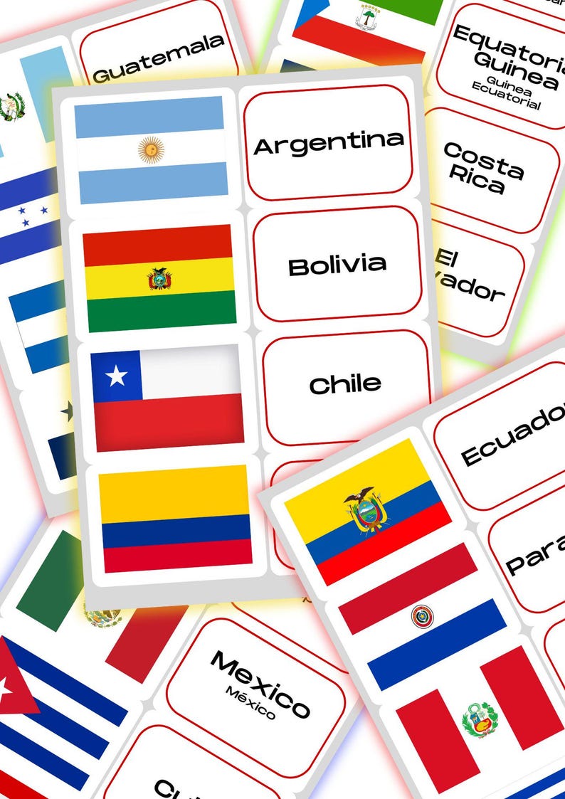 Flags of 21 Spanish-speaking Countries Printable Flashcards PDF - Etsy