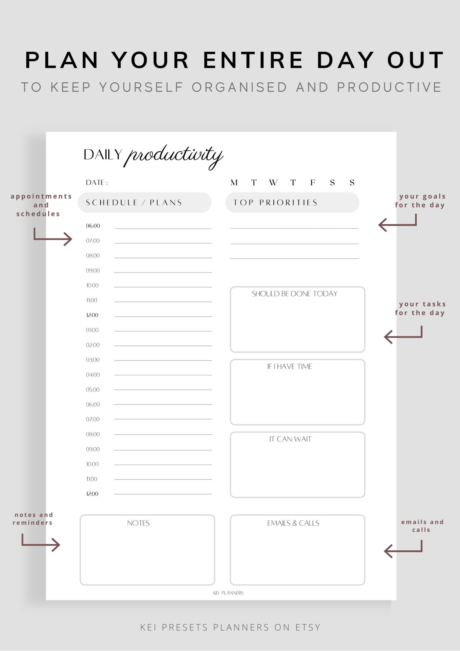 Printable Daily Productivity Planner Daily Planner Work | Etsy