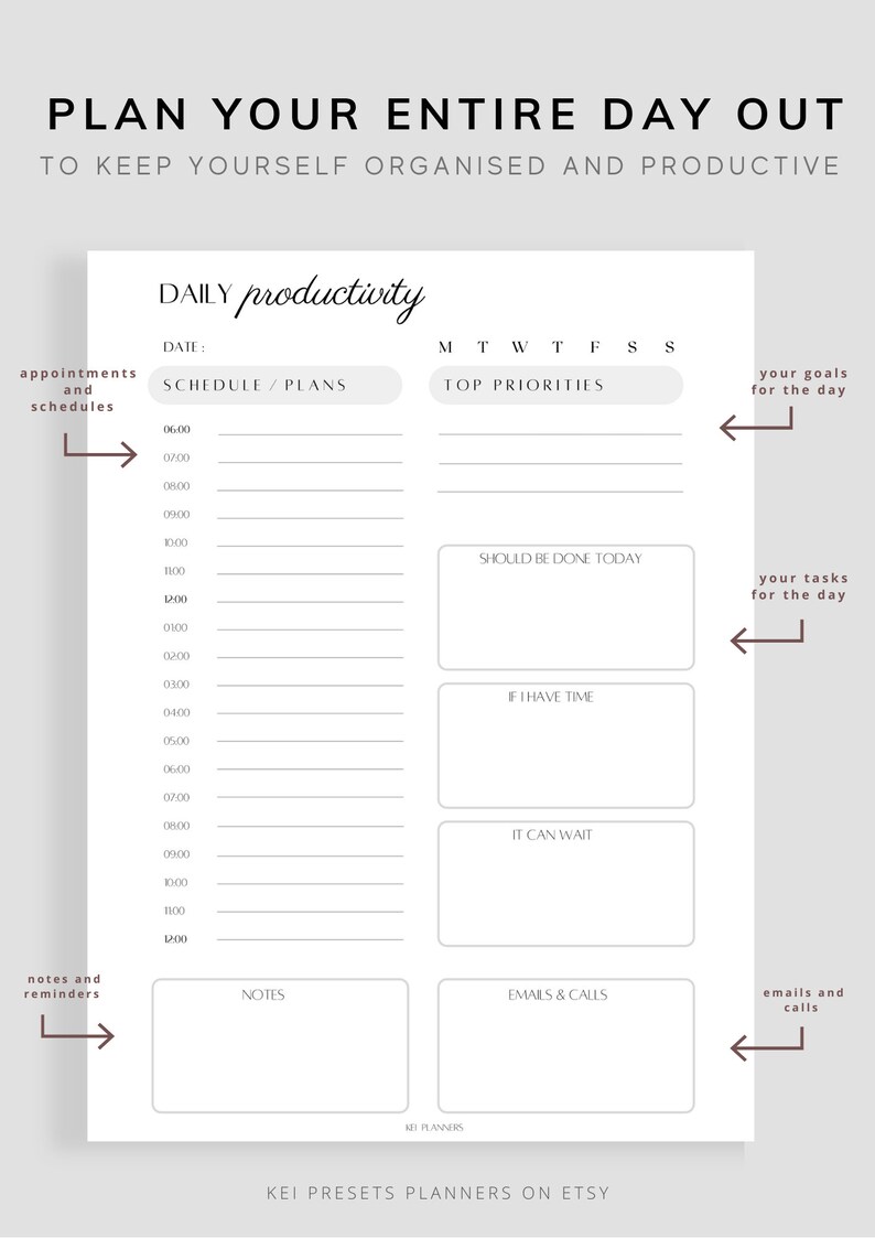 Printable Daily Productivity Planner Daily Planner Work - Etsy