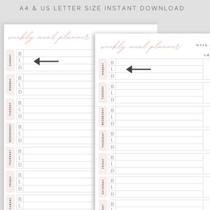 Pink Weekly Minimalist Meal Plan| Printable Weekly Meal Planner ...