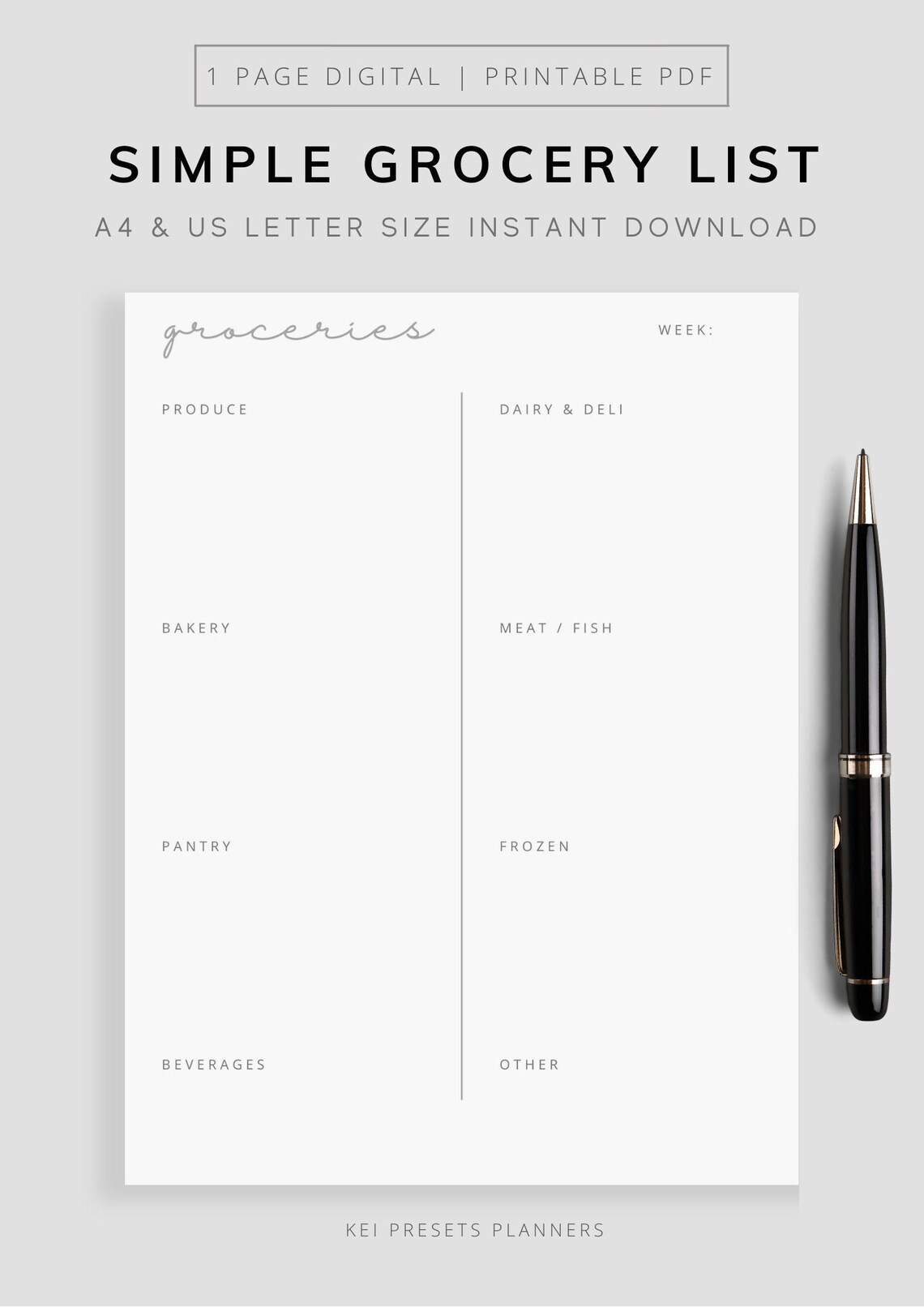 Minimalist Grocery List Printable Meal Planner Life - Etsy
