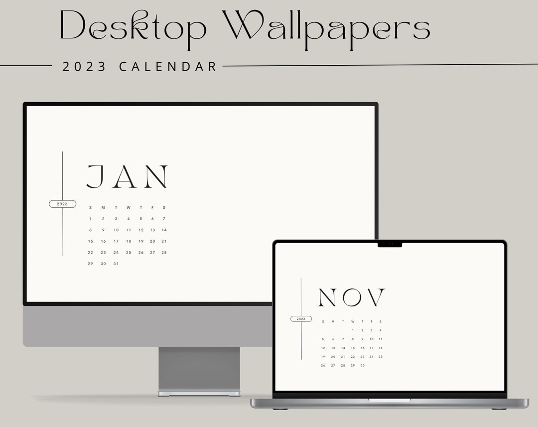2023 Monthly Desktop Calendar Wallpaper Minimal Neutral Calendar ...