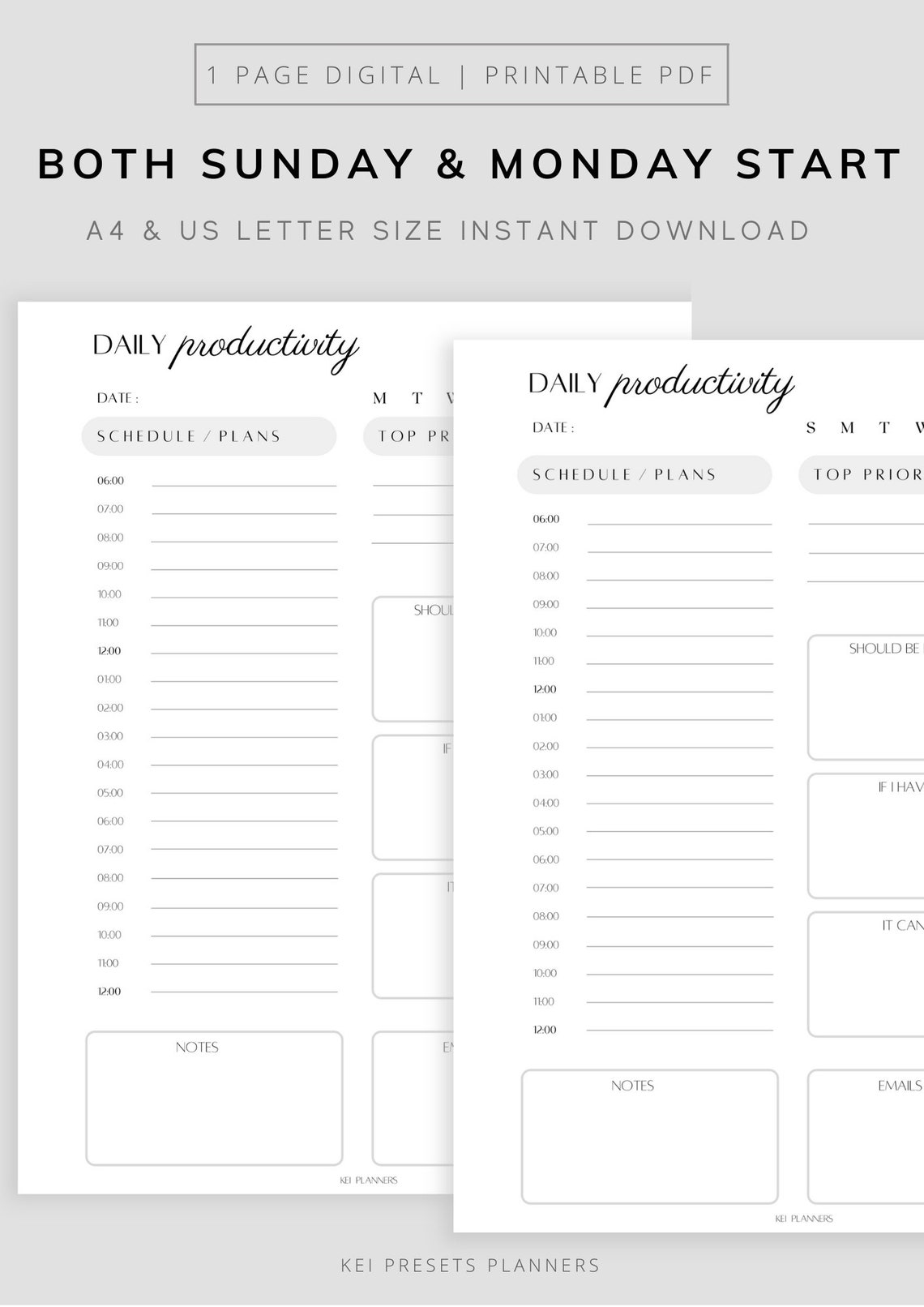 Printable Daily Productivity Planner Daily Planner Work - Etsy