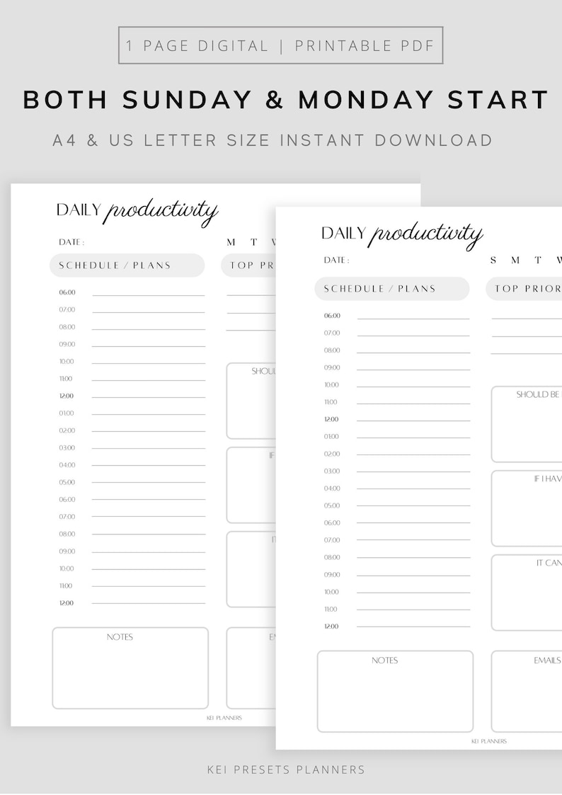 Printable Daily Productivity Planner Daily Planner Work - Etsy
