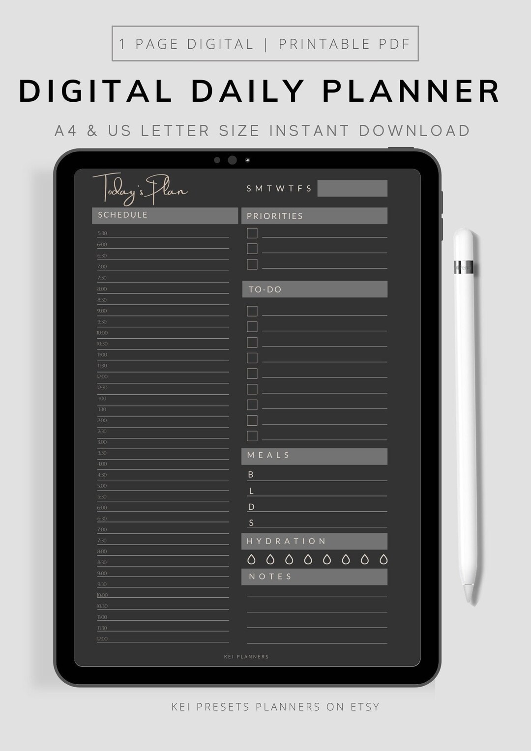 Digital Undated Black Daily Planner for Goodnotes| Digital Planner ...