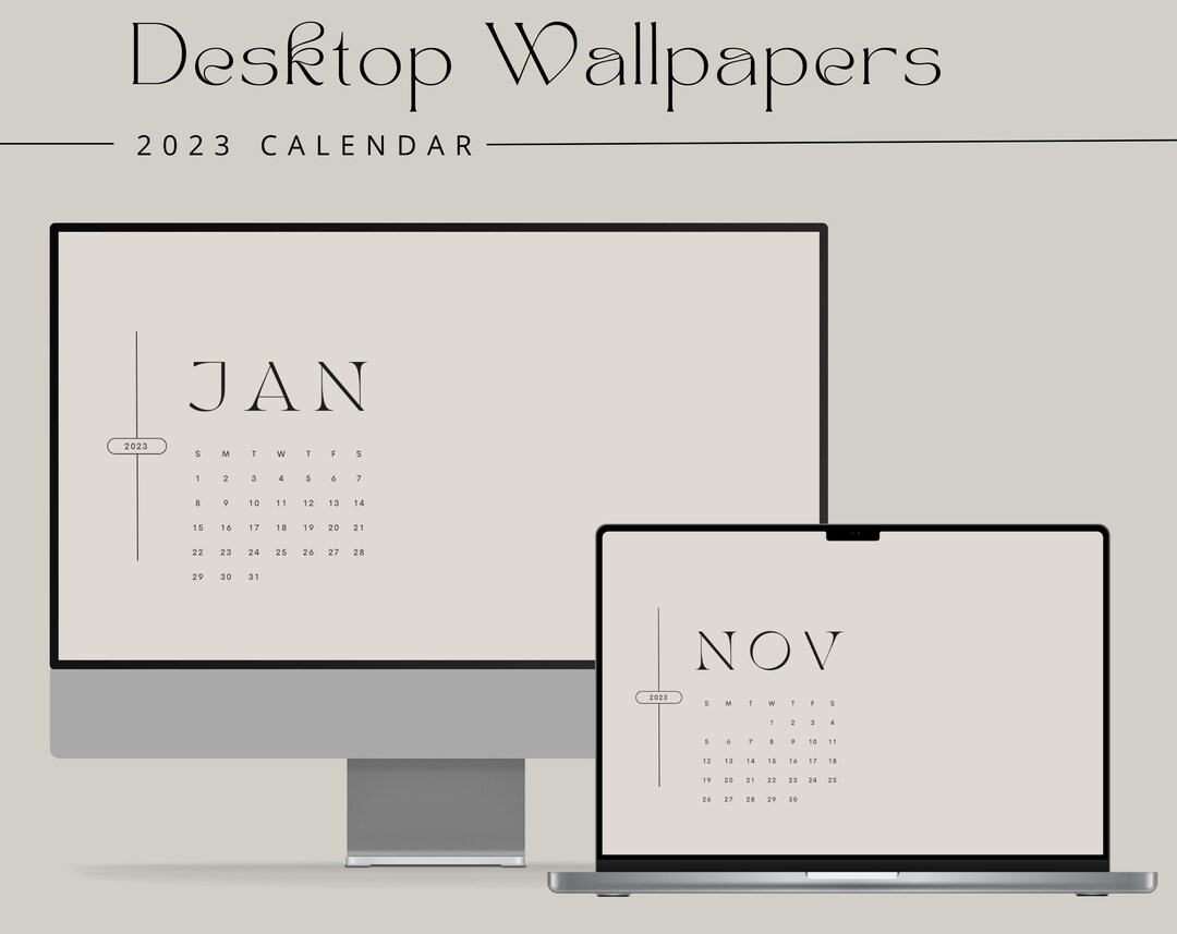 2023 Monthly Desktop Calendar Wallpaper Minimal Neutral Calendar ...