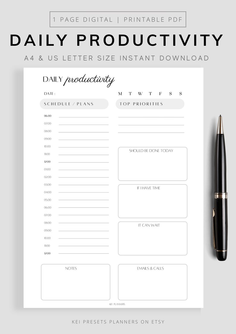 Printable Daily Productivity Planner Daily Planner Work - Etsy