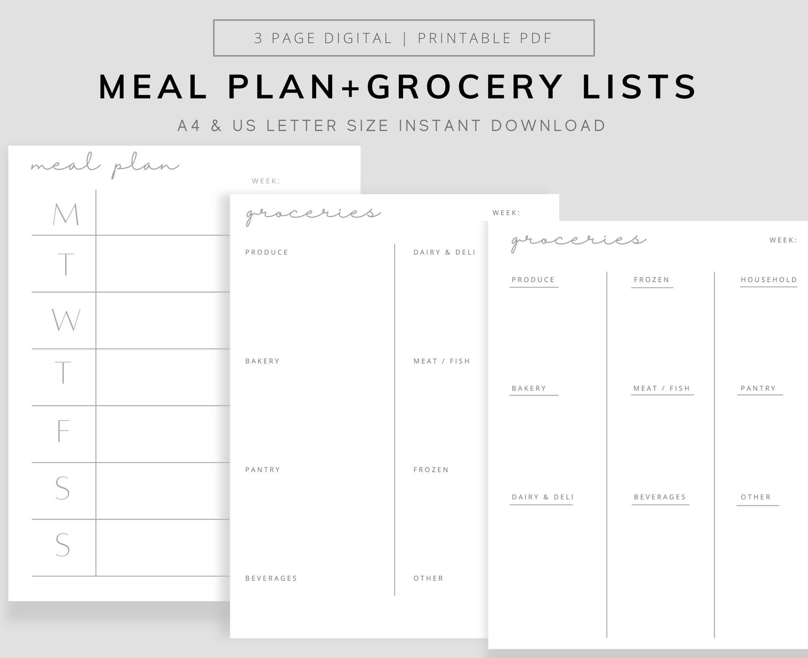 Minimalist Weekly Meal Planner Printable & Grocery Shopping - Etsy