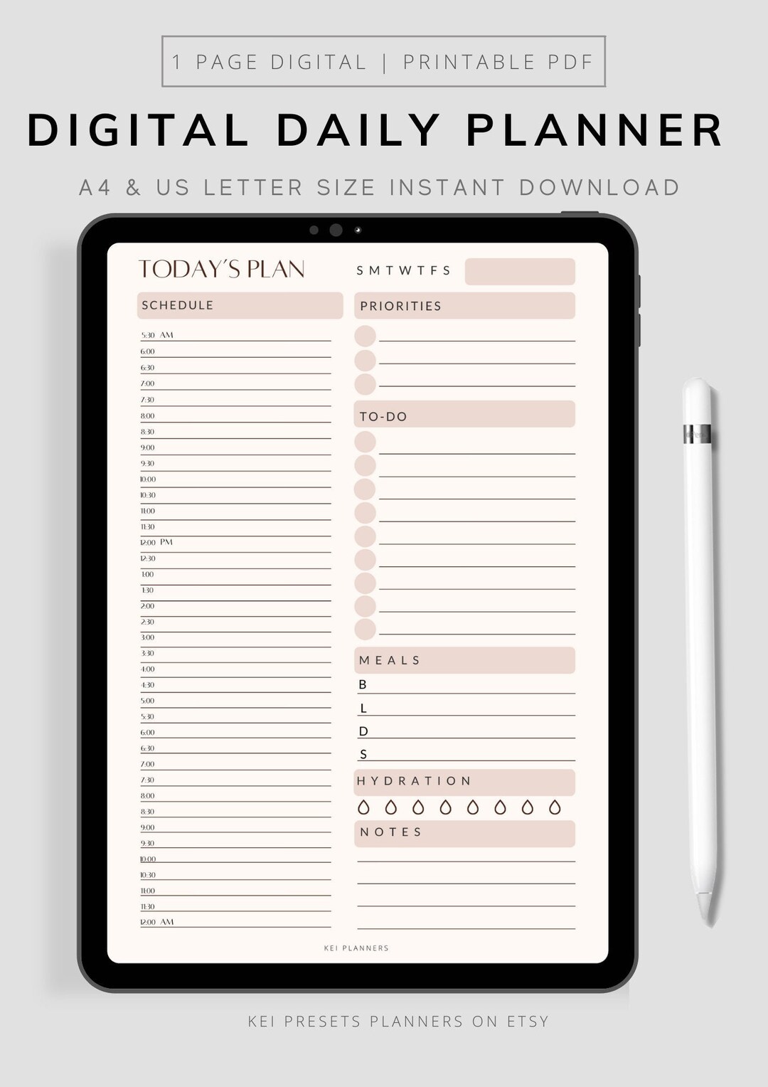 Digital Undated Pink Daily Planner for Goodnotes Digital Planner ...