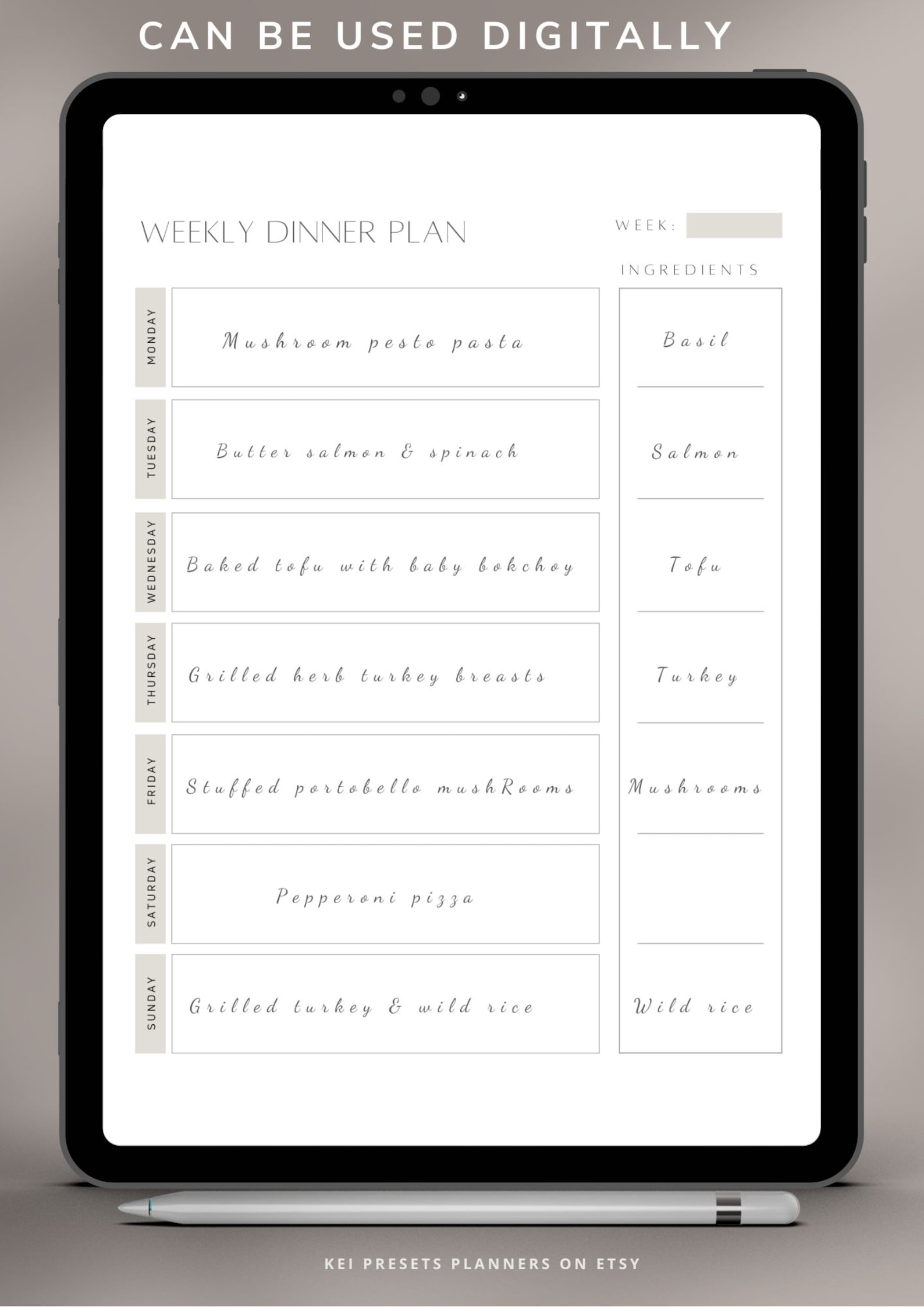 Weekly Dinner Planner Printable Weekly Meal Planner - Etsy