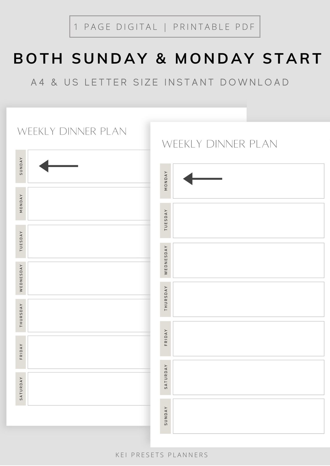 Weekly Dinner Planner Printable Weekly Meal Planner - Etsy