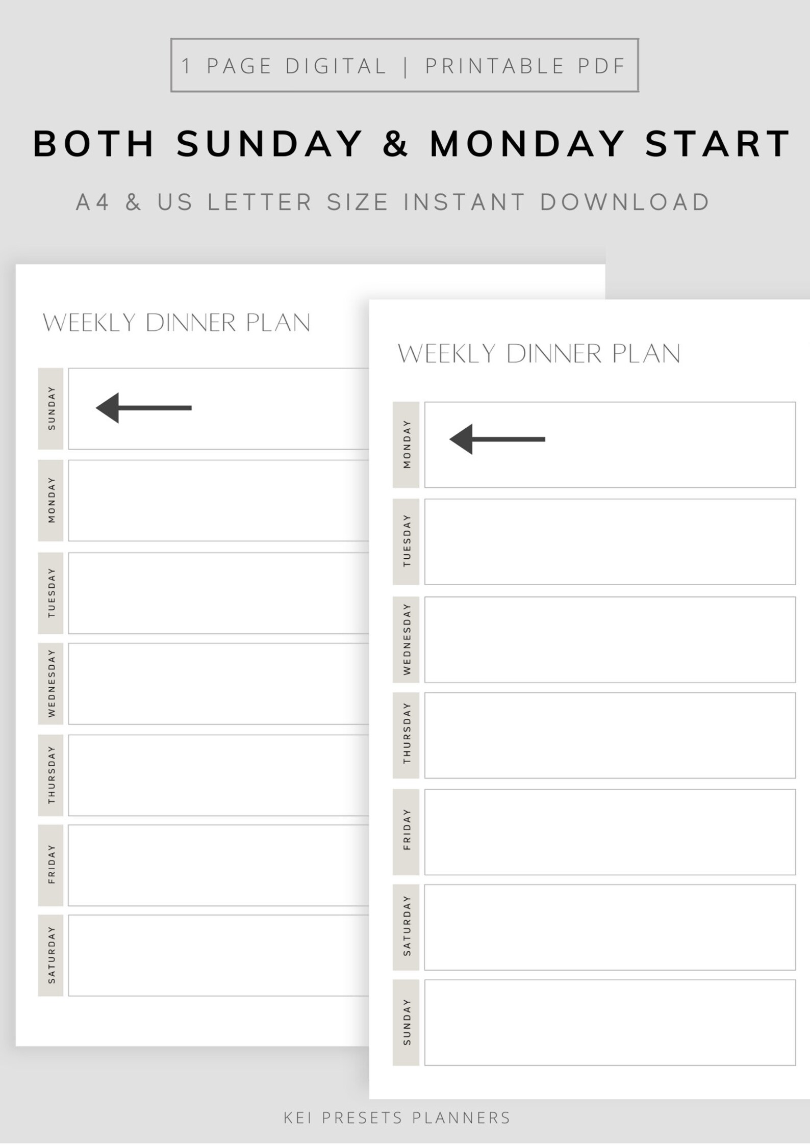 Weekly Dinner Planner Printable Weekly Meal Planner - Etsy