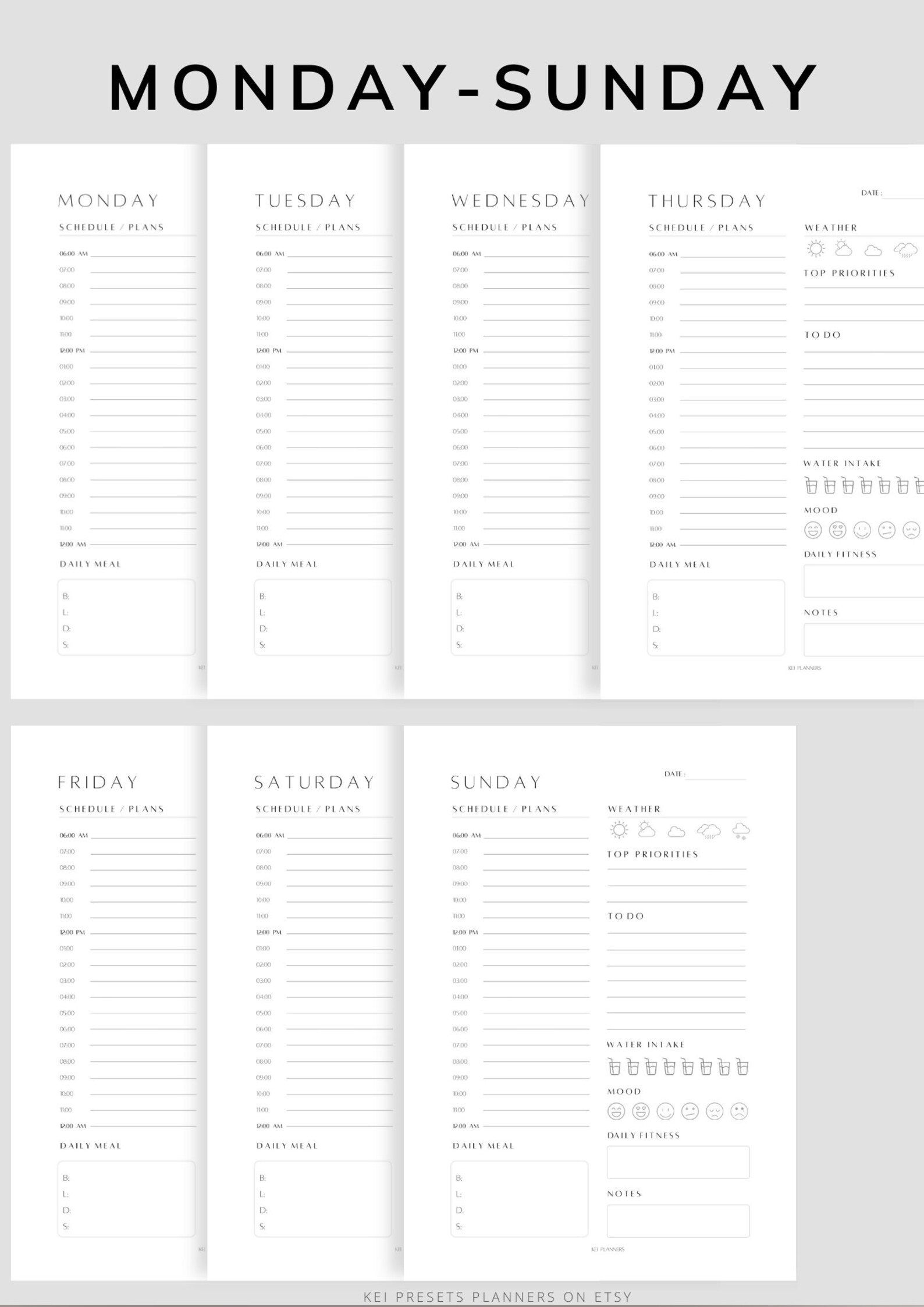 Printable 7 Day Planner Daily Planner Work Planner | Etsy