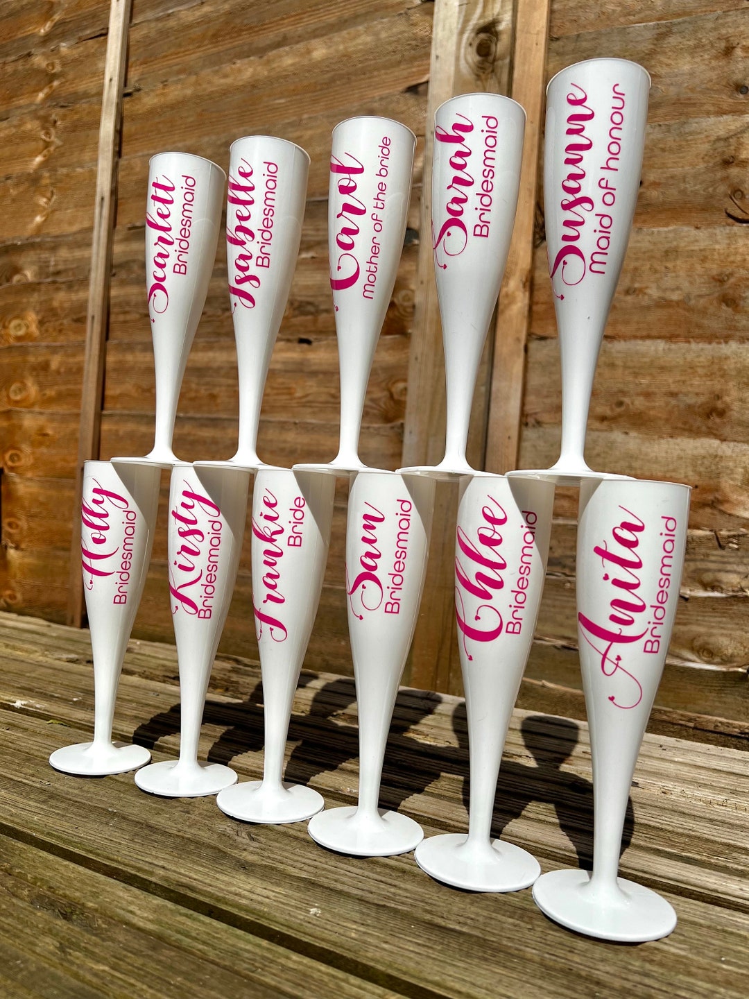 Personalised Prosecco Flutes, White Plastic Champagne Glass. Hen Do ...