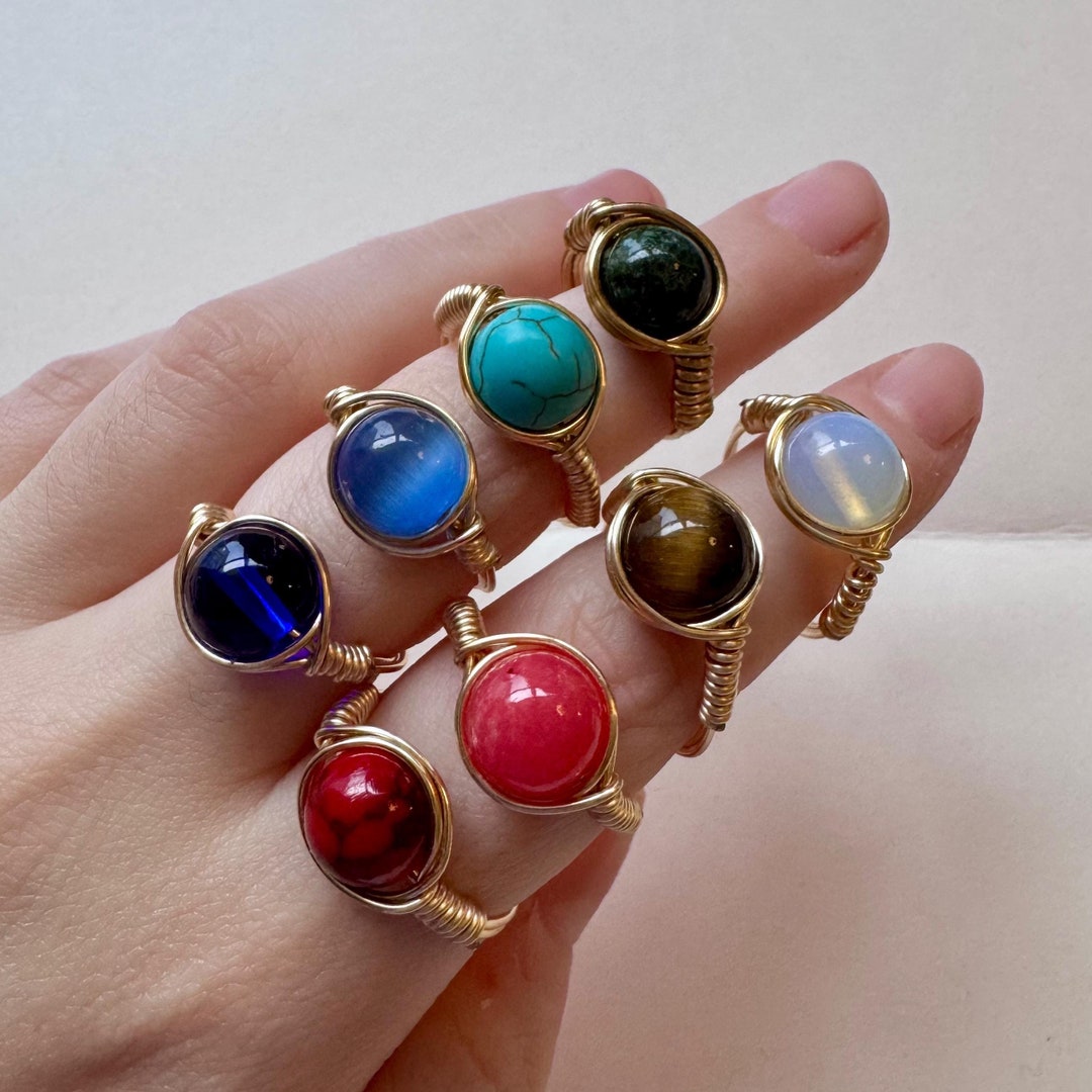 Wire Wrapped Gemstone Fidget Ring, Gold and Silver Options, Elegant ...
