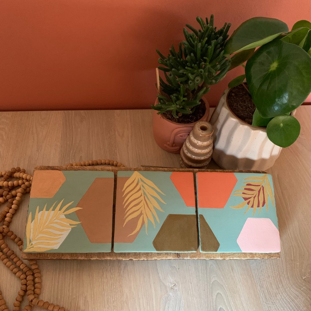 Triptych Ceramic Tiles Hexagon Palm Print - Etsy
