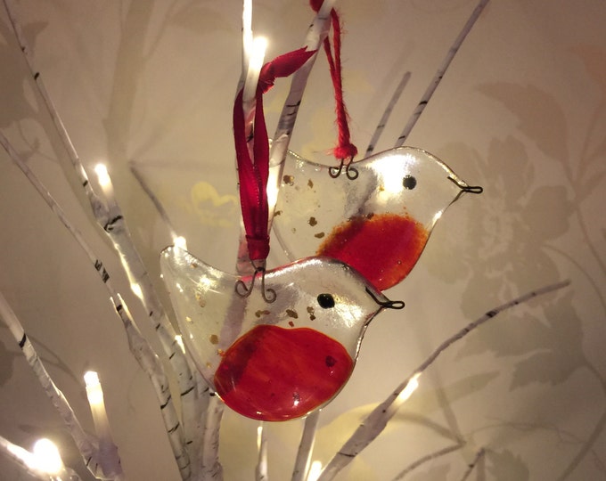 Fused Glass Robin Decoration - Etsy UK