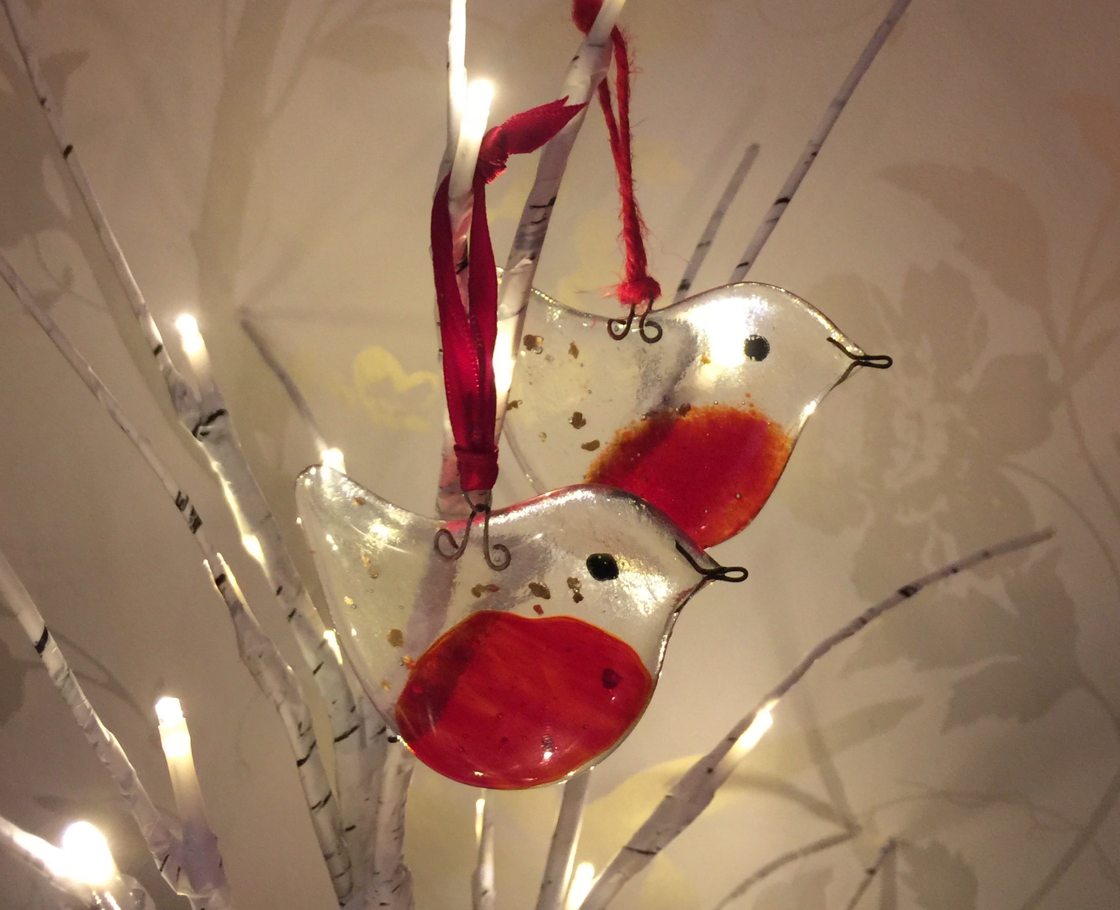 Fused Glass Robin Decoration | Etsy UK