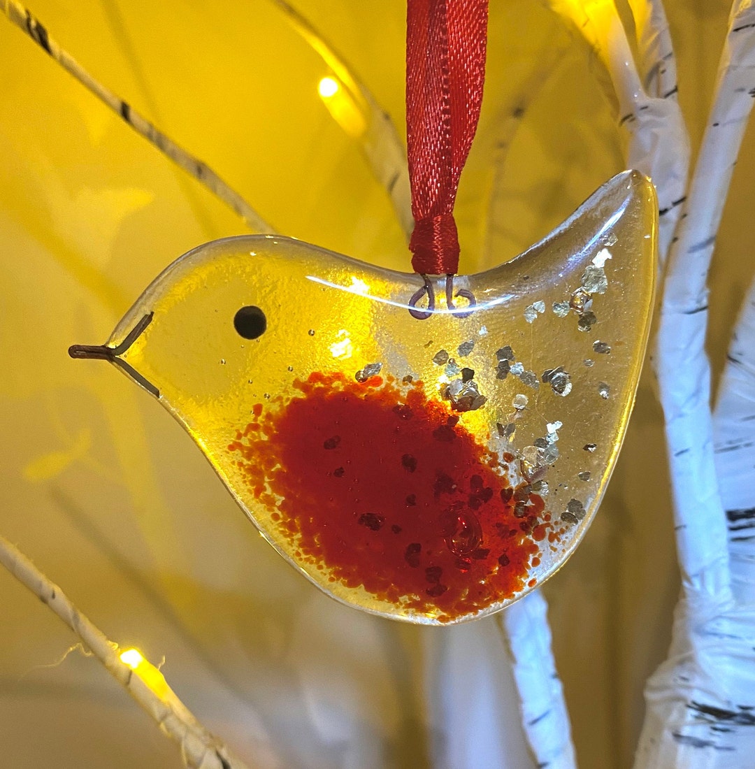 Fused Glass Robin Decoration - Etsy
