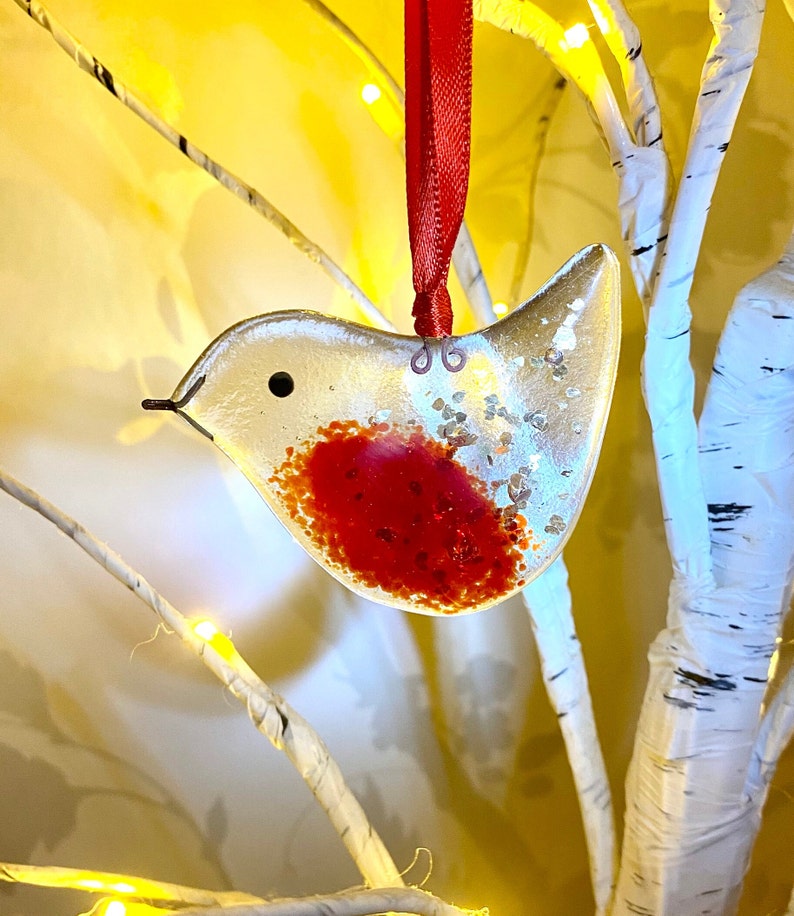 Fused Glass Robin Decoration - Etsy