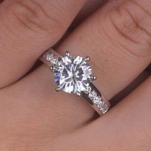 3 CT Round Moissanite Engagement Ring 925 Sterling Silver / 3 - Etsy