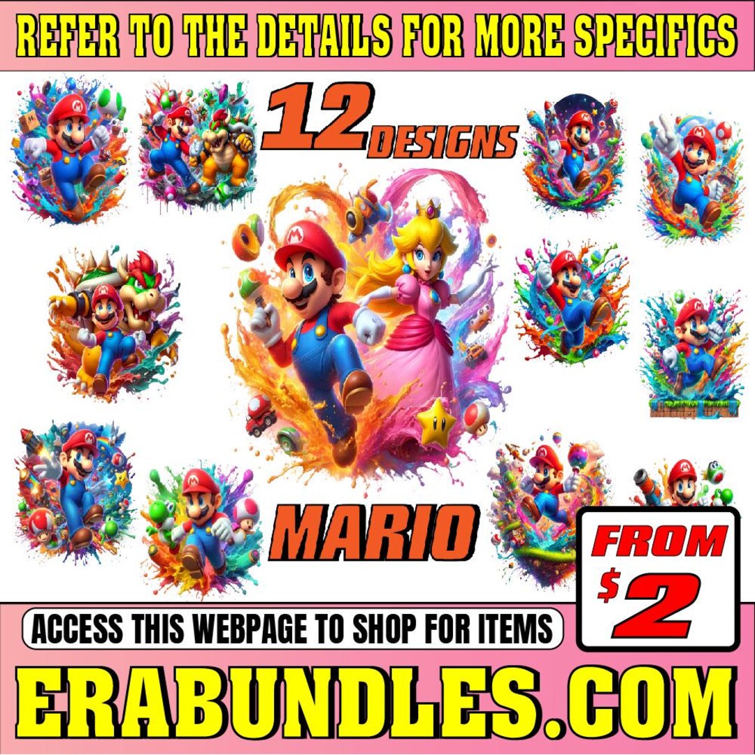 12 PNG Super Mario Splash and Watercolor Digital Design PNG File for ...