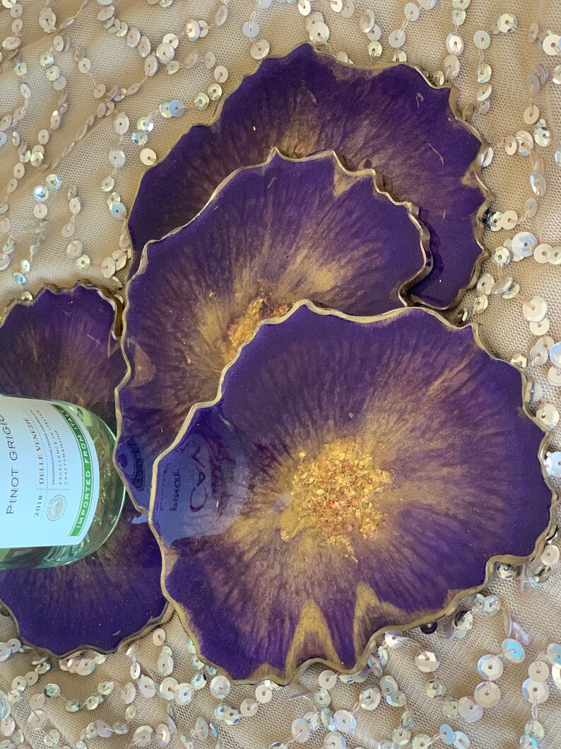 Geode Resin Coaster Set, Set of 4 Epoxy Resin Geode Coasters. High ...